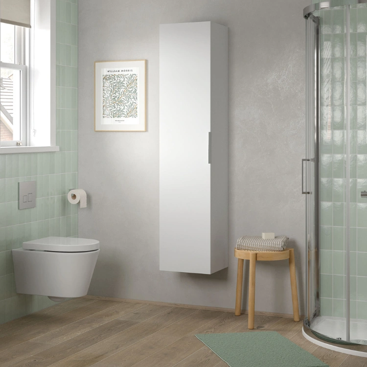 Camden Matt White 350mm Wall Hung Tower Storage Unit | Sanctuary Bathrooms