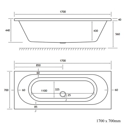 Eastbrook Biscay 1700 x 700mm Double Ended Straight Edge Bath ...