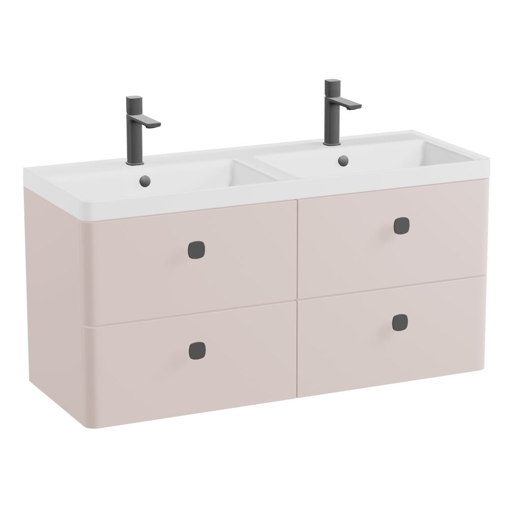 Vado Cameo 1200mm Pink Clay Wall Hung 4 Drawer Vanity Unit & Basin ...