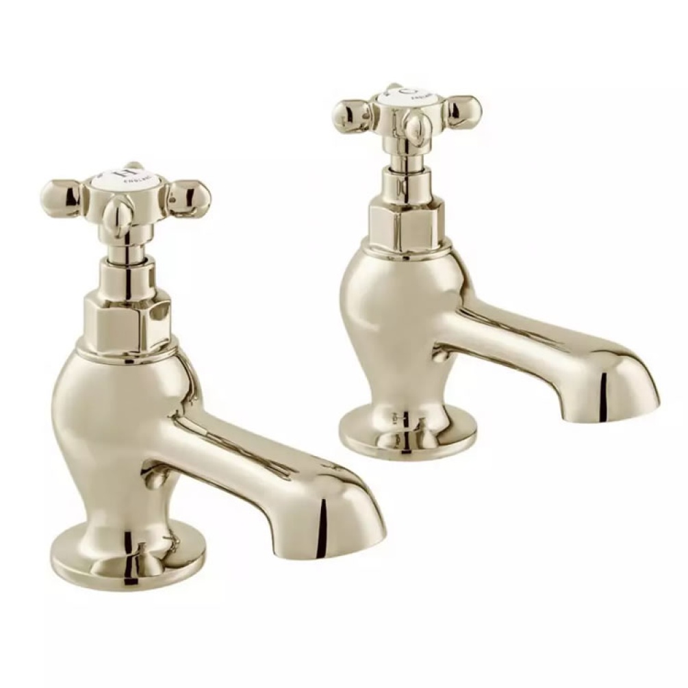 Booth & Co. Axbridge Cross Nickel Bath Pillar Taps | Sanctuary