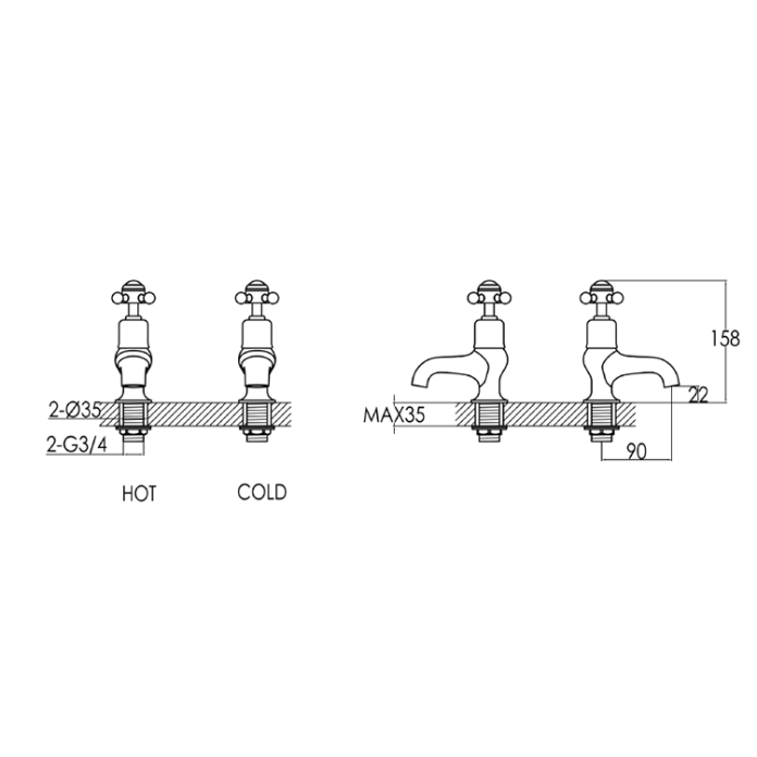 JTP Grosvenor Cross Chrome Bath Taps | Sanctuary Bathrooms