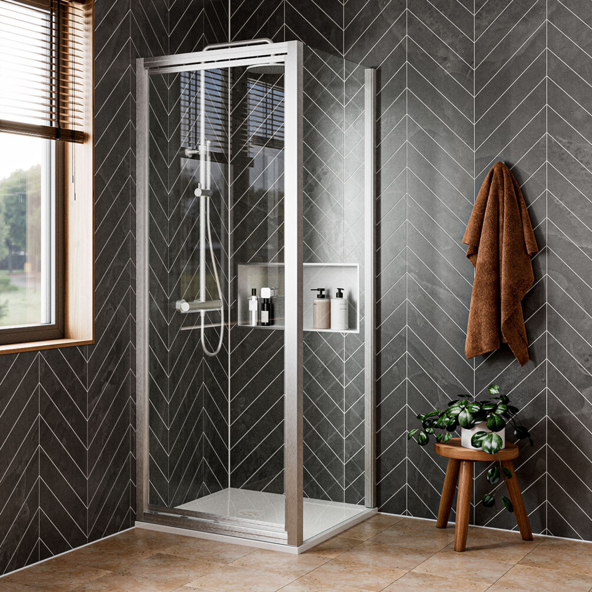 Crosswater Clear 6 Steel 900 Infold Shower Door | Sanctuary