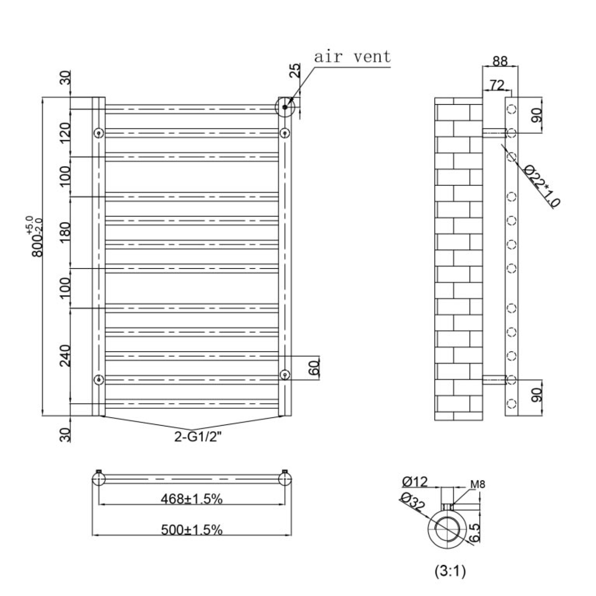 JTP Inox 800 x 500mm Stainless Steel Radiator - IX800SS | Sanctuary ...