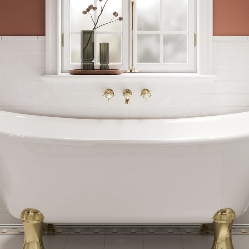 Burlington Guild 3TH Wall Mounted Gold Bath Tap | Sanctuary