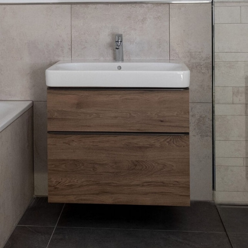 Geberit Smyle Square 600mm Hickory Unit & Basin | Sanctuary Bathrooms