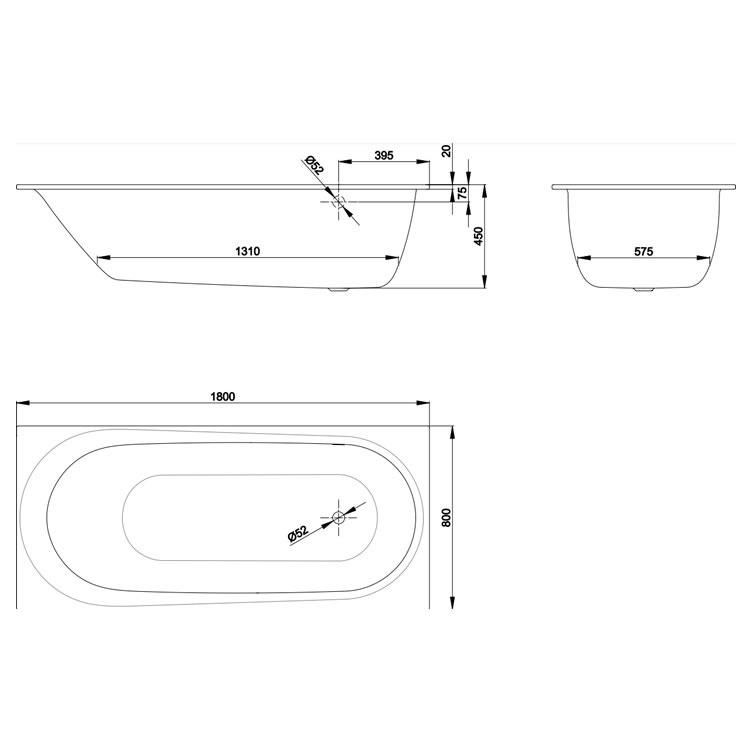 Bette Comodo 1800x800 Steel Bath Side Overflow | Sanctuary Bathrooms