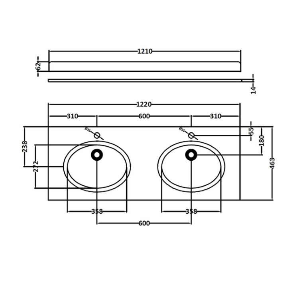 Bayswater Pointing White 1200mm Double Basin Unit