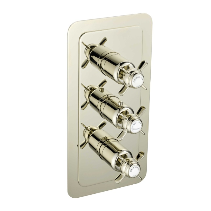 JTP Grosvenor Pinch Nickel 3 Outlet 3 Handle Shower Valve