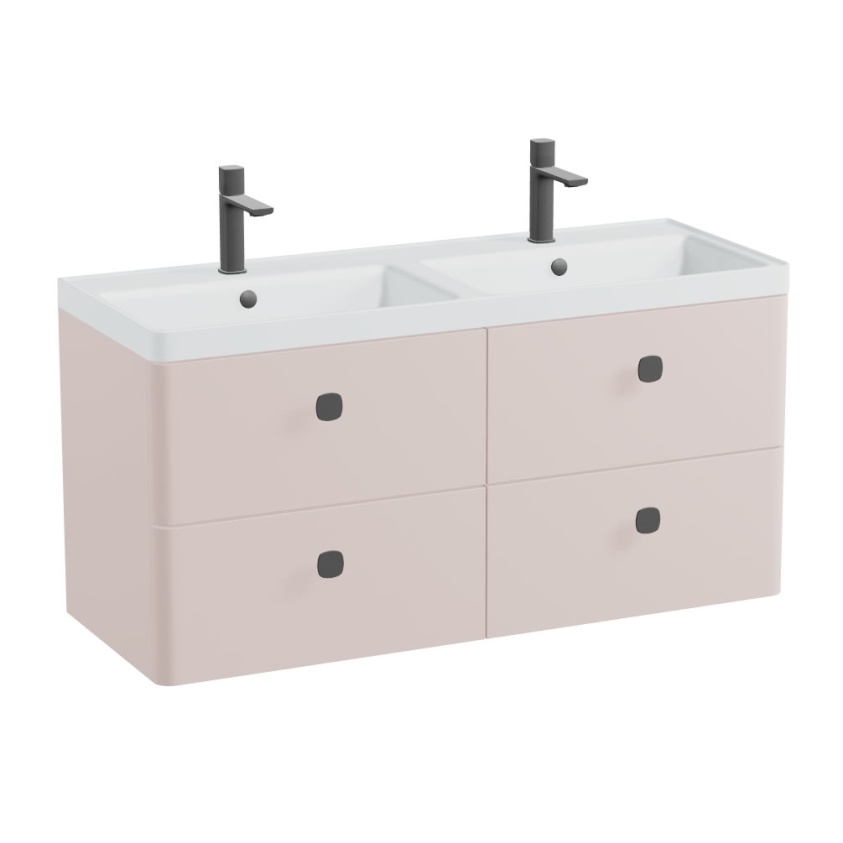 Vado Cameo 1200mm Pink Clay Wall Hung 4 Drawer Vanity Unit & Basin ...