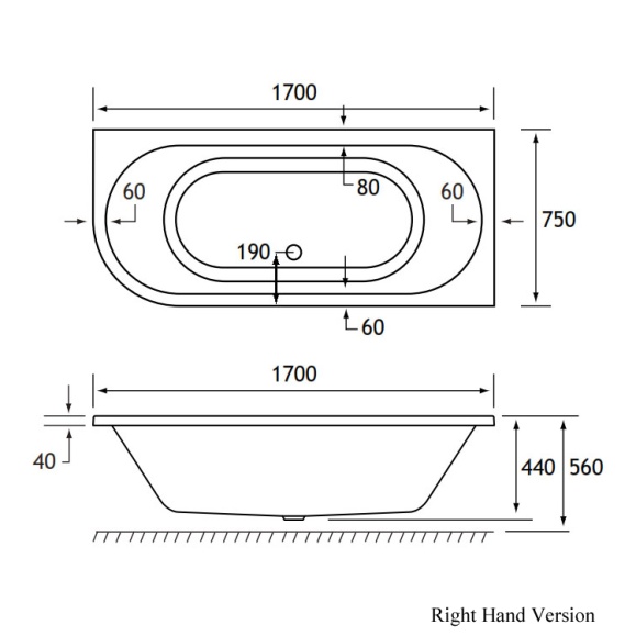 Eastbrook Beaufort Biscay 1700 x 750mm Double Ended Curved Bath ...