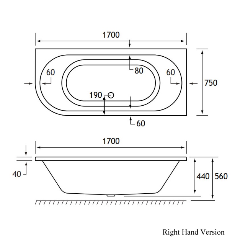 Eastbrook Beaufort Biscay 1700 x 750mm Double Ended Curved Bath ...