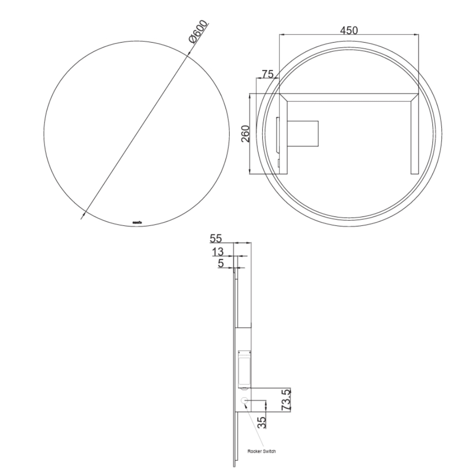 Sensio Lustro Round 600mm Rechargeable Backlit LED Mirror