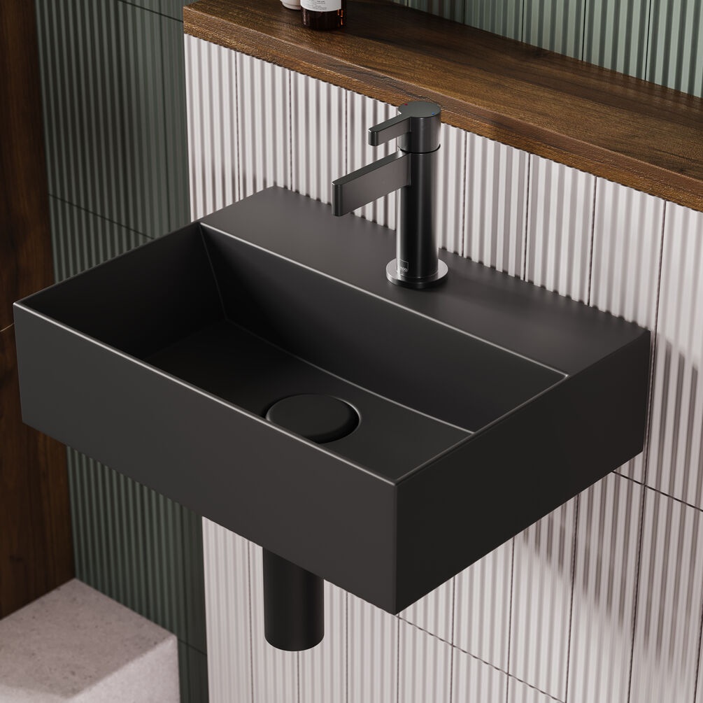 Zero 3 400mm x 300mm Matt Black Cloakroom Wall Hung Basin | Sanctuary ...