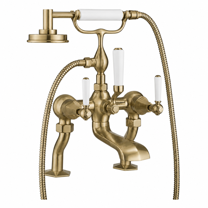 Crosswater Waldorf Brass White Lever Deck Bath Shower Mixer