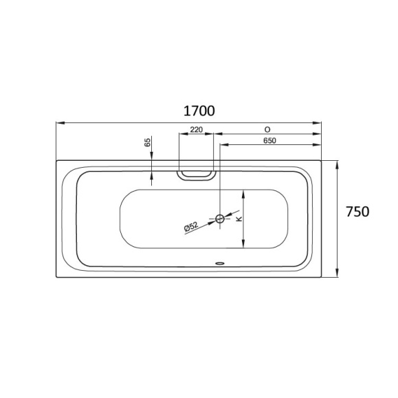 Bette Select 1700 x 750mm Double Ended Bath & Side Overflow