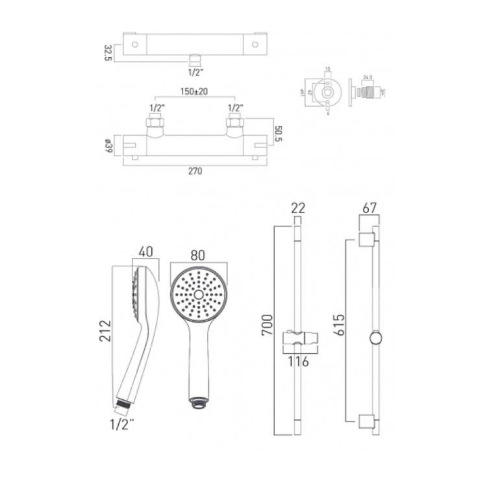Vado Prima Exposed Thermostatic Shower Valve & Sliding Rail Kit ...