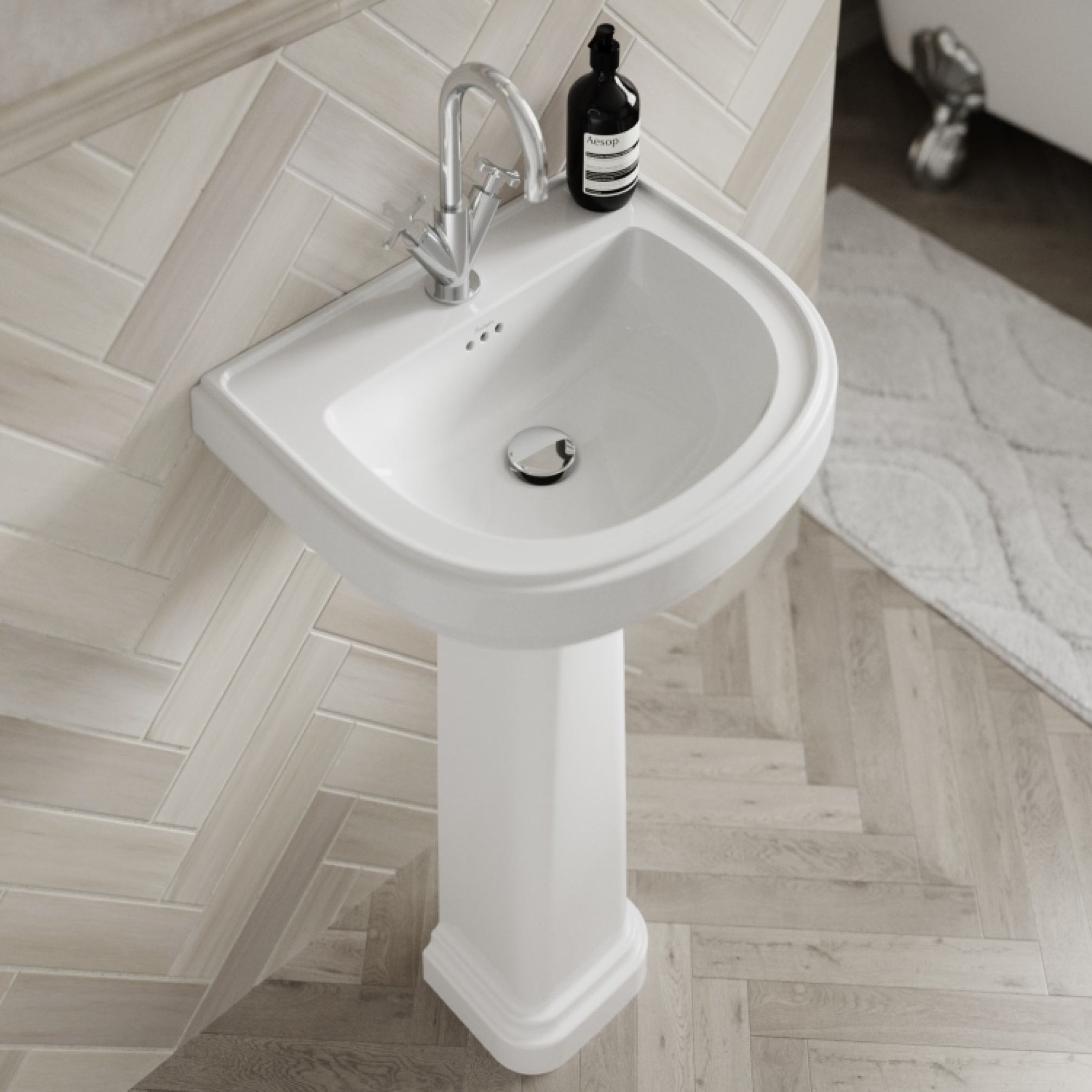Burlington Riviera D Shaped Basin & Pedestal | Sanctuary
