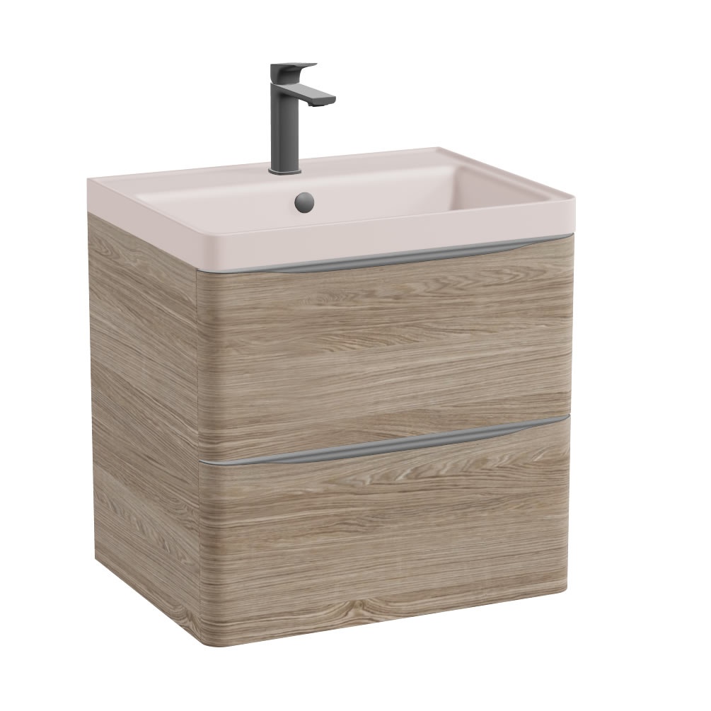 Vado Cameo 600mm Natural Oak Wall Hung 2 Drawer Vanity Unit & Basin ...
