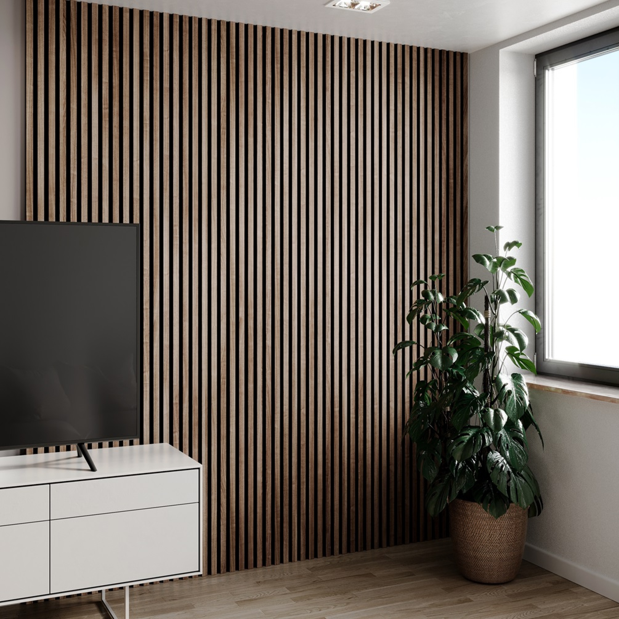 Camden Walnut & Black slatted waterproof Wall Panels | Sanctuary