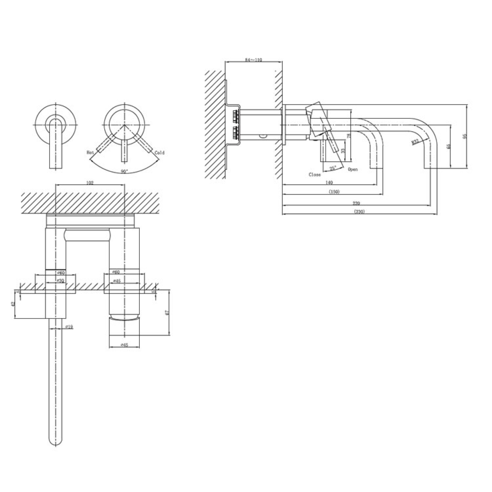 Crosswater MPRO Brushed Brass Wall Mounted Basin 2 Hole Set | Sanctuary ...