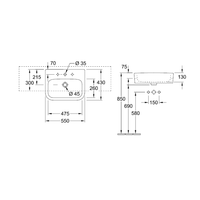 Villeroy & Boch Architectura 550mm Semi Recessed Basin | Sanctuary ...