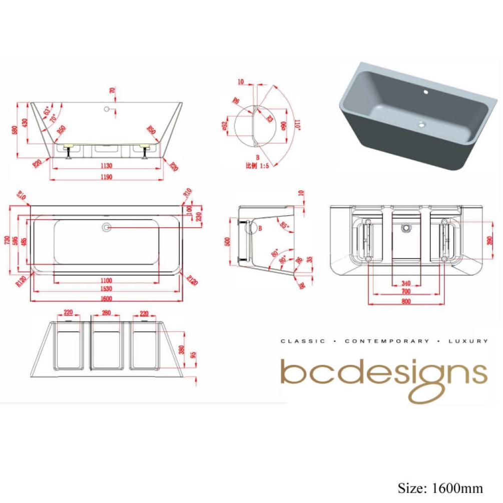 BC Designs Ancora Square Back To Wall Freestanding Bath