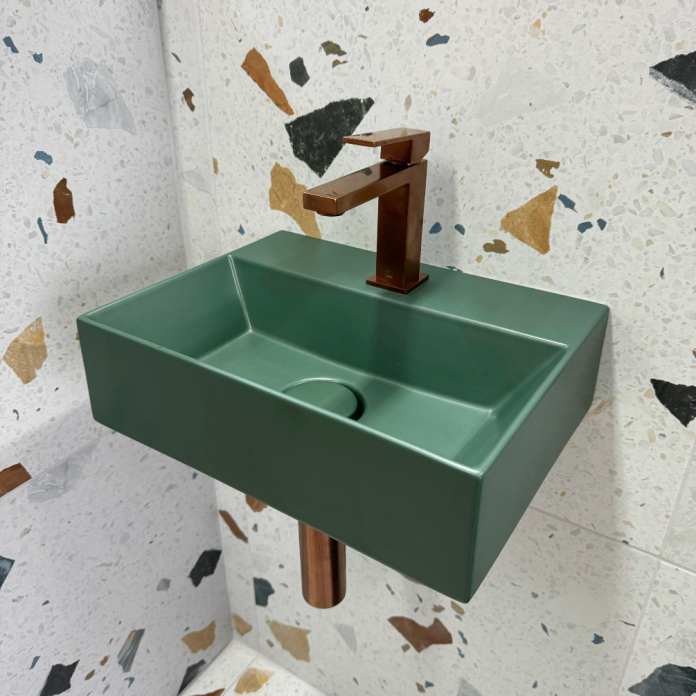 Zero 3 400mm x 300mm Matt Green Cloakroom Wall Hung Basin | Sanctuary ...
