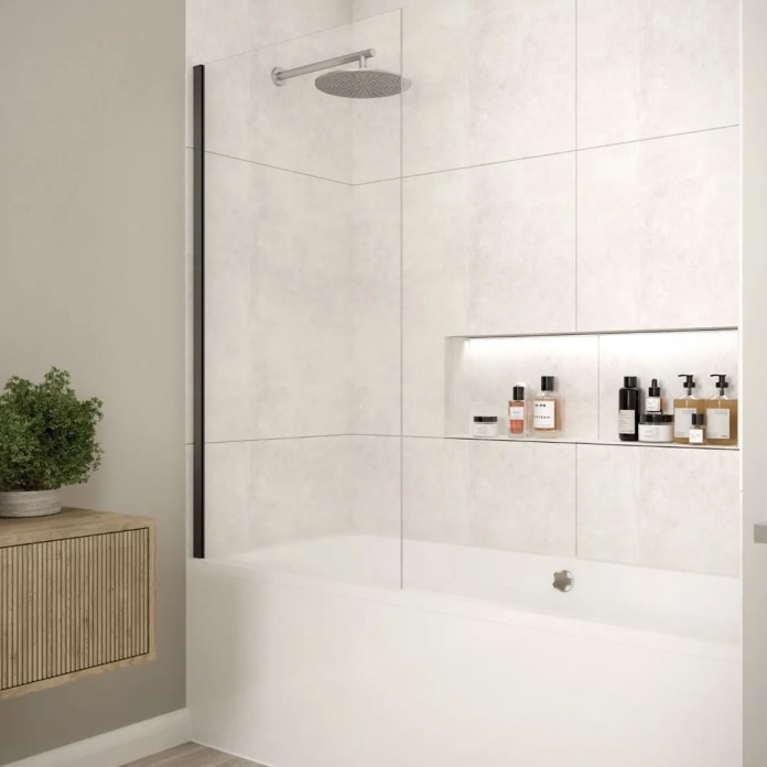 Merlyn MB14 Black Frameless Fixed Bath Screen | Sanctuary Bathrooms