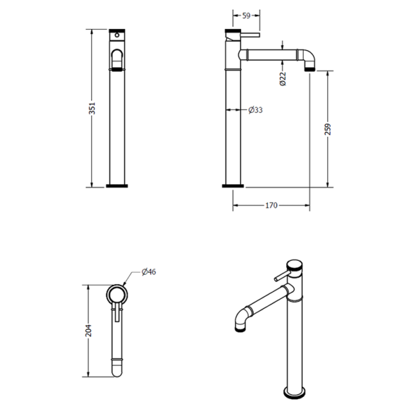 Crosswater MPRO Industrial Carbon Black Tall Basin Mixer | Sanctuary ...