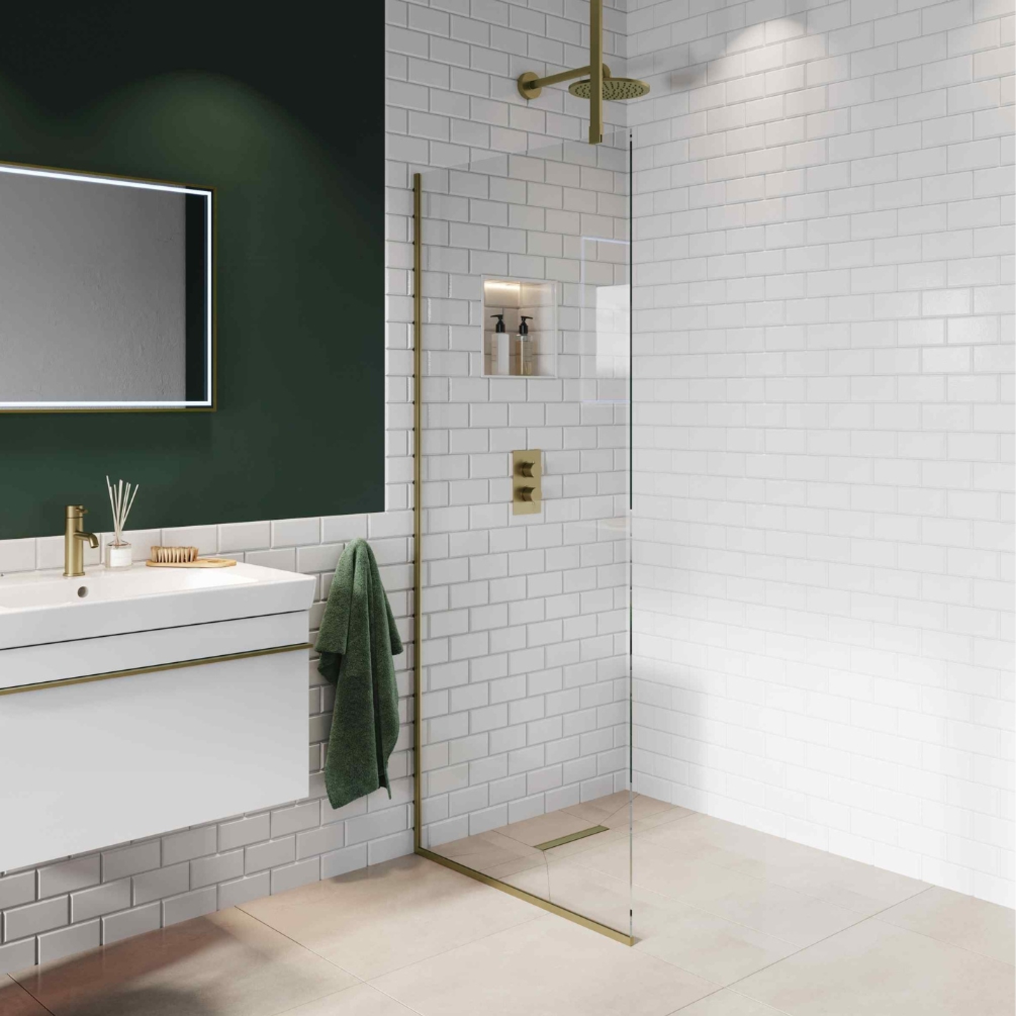Abacus Brushed Brass 790mm Fixed 10mm Wet Room Screen