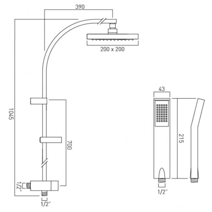 Vado Square Rigid Riser Kit With Diverter & Integral Outlet | Sanctuary ...
