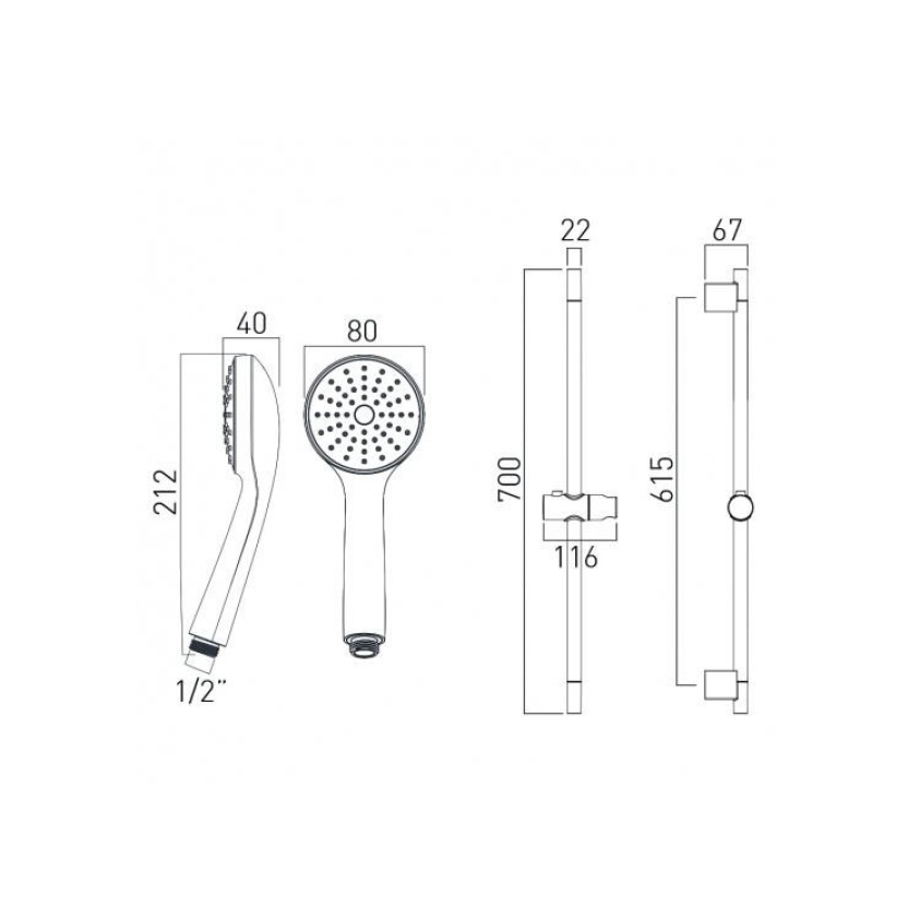 Vado Eris Single Function Slide Rail Kit | Sanctuary Bathrooms