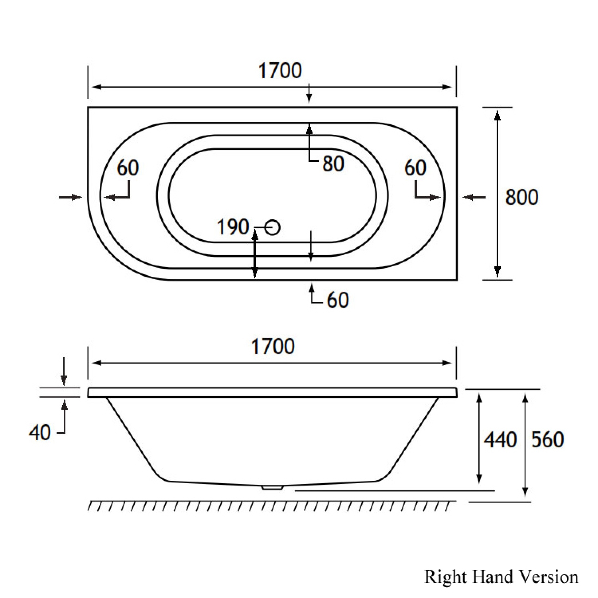 Eastbrook Beaufort Biscay 1700 x 800mm Double Ended Curved Bath ...