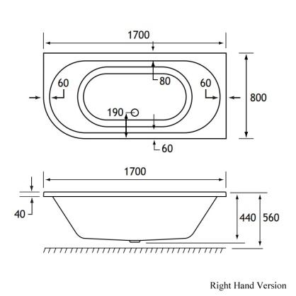 Eastbrook Beaufort Biscay 1700 x 800mm Double Ended Curved Bath ...