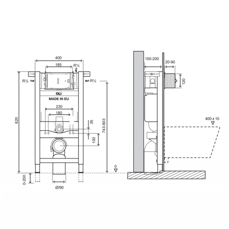 Just Taps Plus 0.82m Wall Hung WC Frame & Cistern | Sanctuary Bathrooms