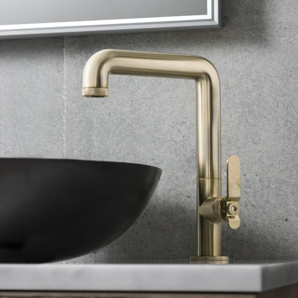 Crosswater Union Brushed Brass Tall Mono Basin Mixer | Sanctuary Bathrooms
