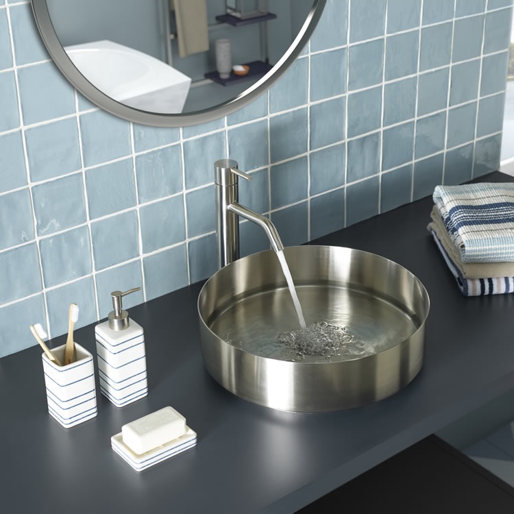 JTP Inox Brushed Stainless Steel Round Countertop Basin | Sanctuary Bathrooms