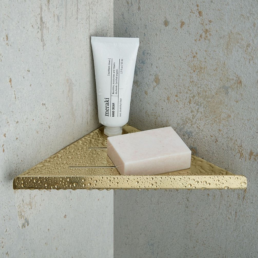 Vado Individual Brushed Gold Corner Shelf | Sanctuary Bathrooms
