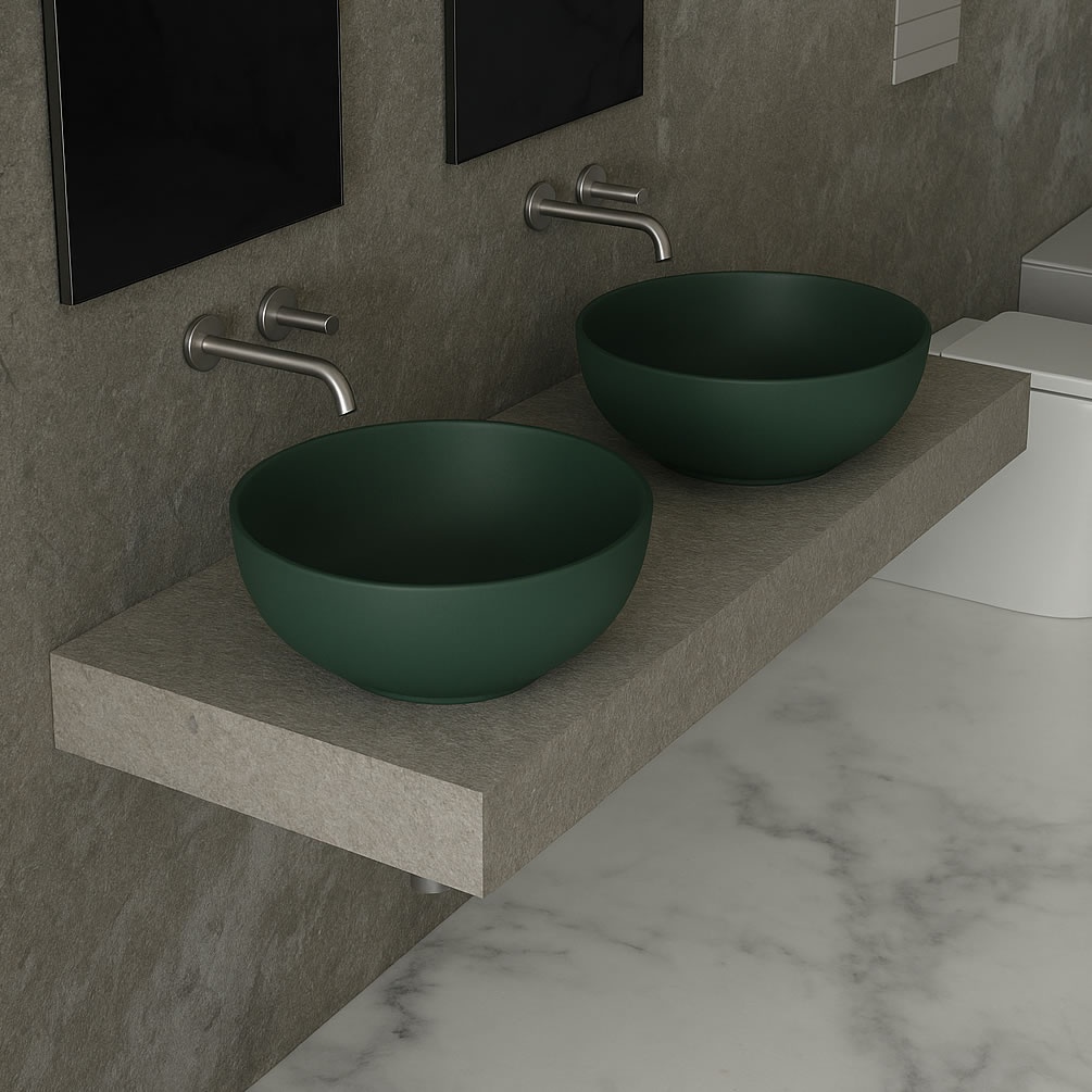 Marlow 370mm Matt Green Round Countertop Basin | Sanctuary