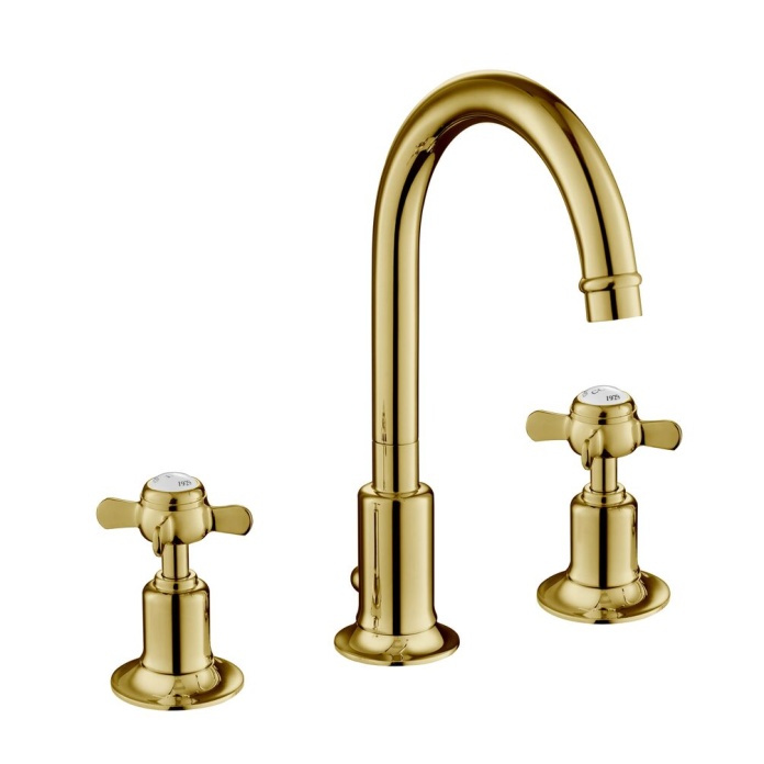 JTP Grosvenor Pinch Polished Gold 3 Tap Hole Basin Mixer & Waste