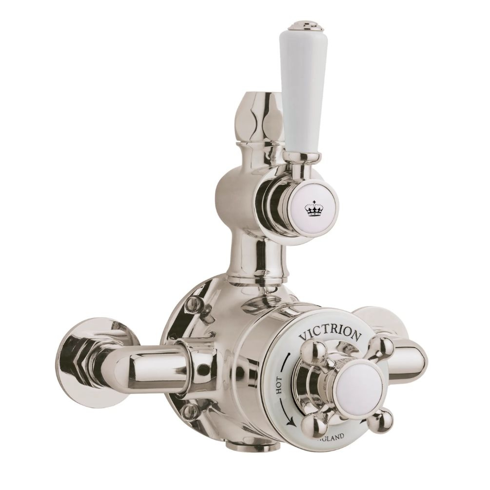 BC Sanitan Twin Brushed Nickel 1 Outlet 2 Handle Valve