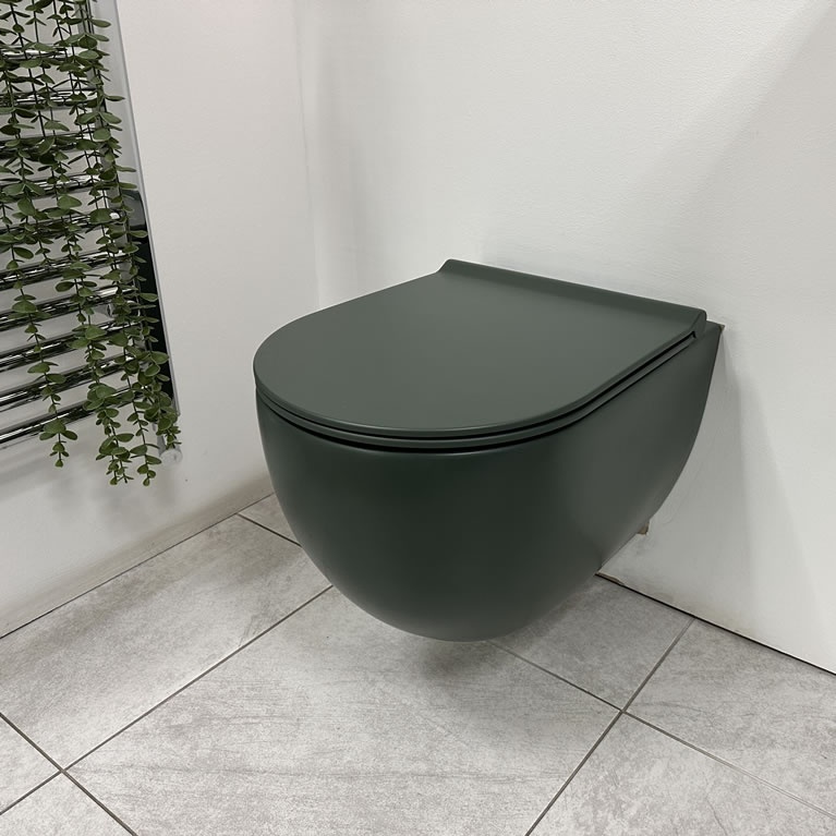 Zero 3 Matt Green Wall Hung Toilet & Soft Close Seat | Sanctuary Bathrooms