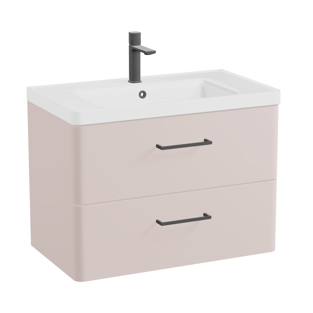 Vado Cameo 800mm Pink Clay Wall Hung 2 Drawer Vanity Unit & Basin ...