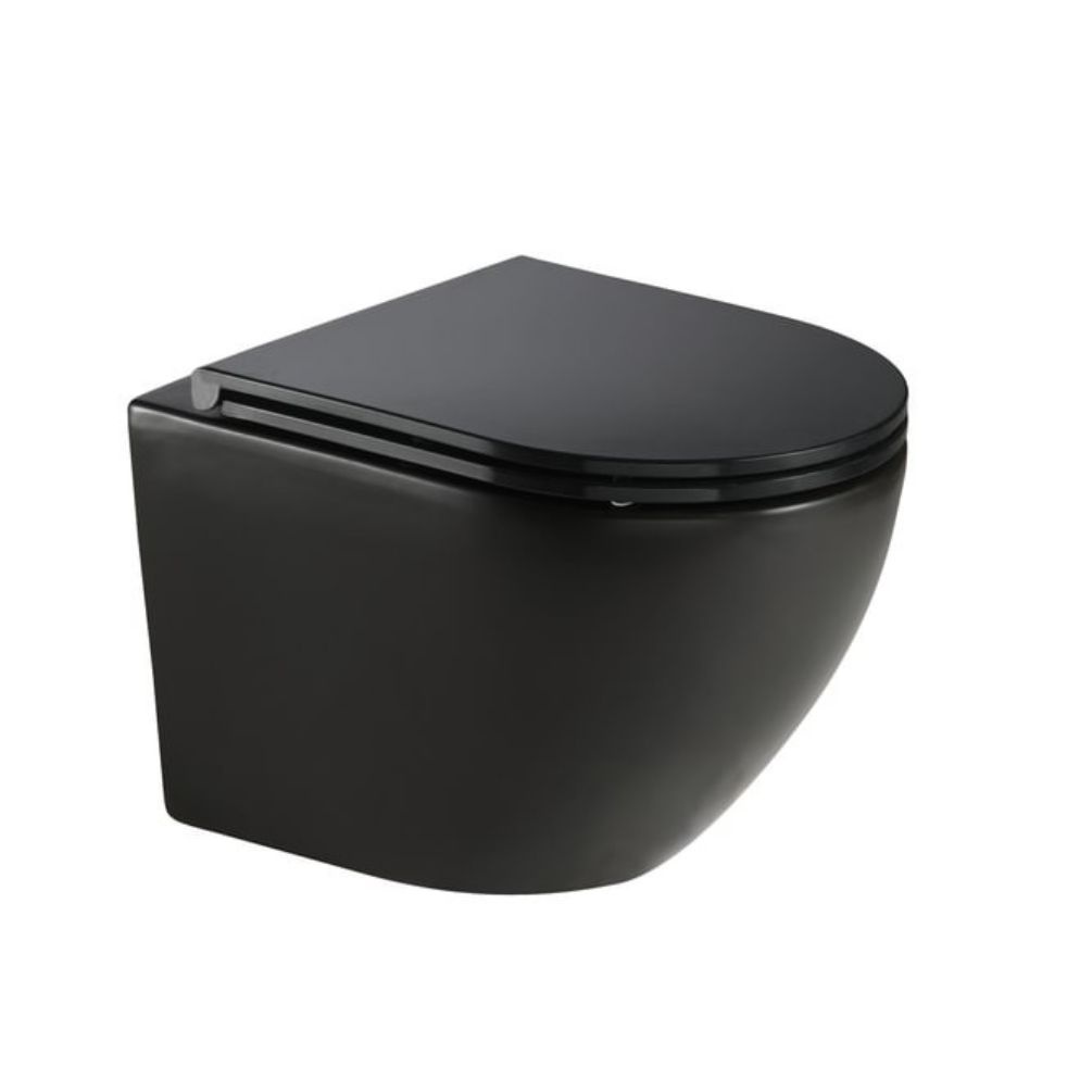 JTP Wortex Matt Black Wall Hung Rimless Toilet & Seat