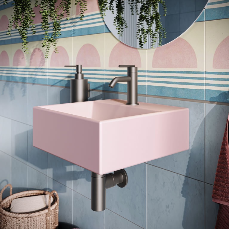 Crosswater Beck Matt Pink 300mm Cloakroom Basin | Sanctuary Bathrooms