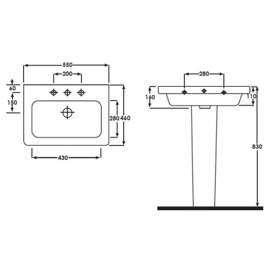 RAK Resort 550 Single Tap Hole Basin & Pedestal | Sanctuary Bathrooms