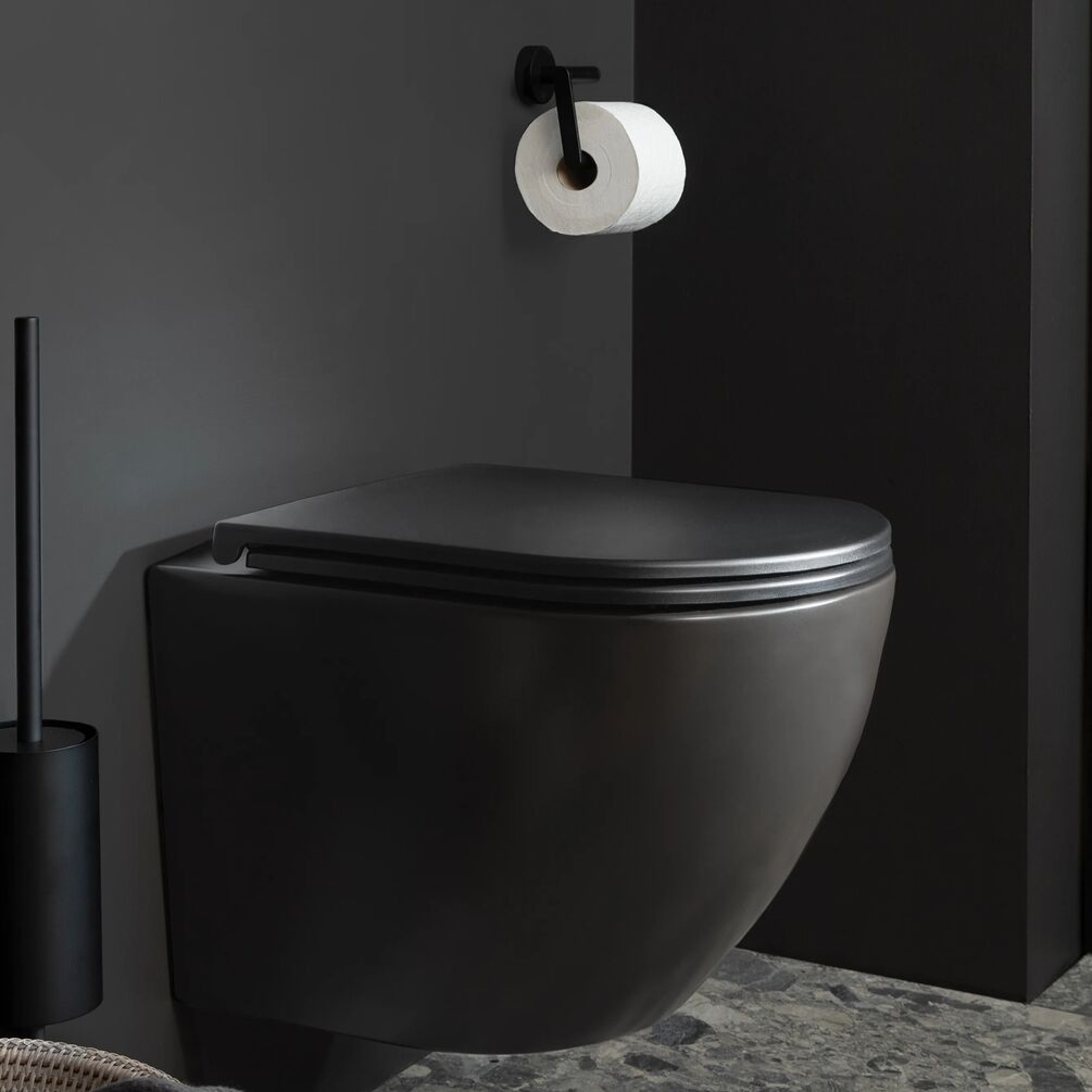 JTP Wortex Matt Black Wall Hung Rimless Toilet & Seat