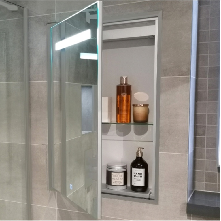 Abacus Aluminium Trio Silver Recessed LED Mirror Cabinet | Sanctuary