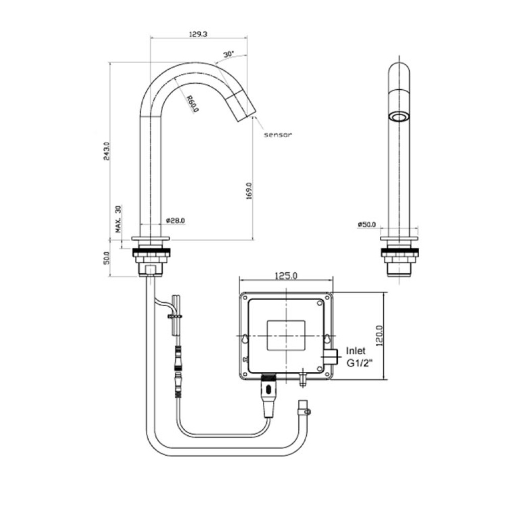 JTP React Sensor Brushed Stainless Deck Mounted Basin Spout | Sanctuary ...