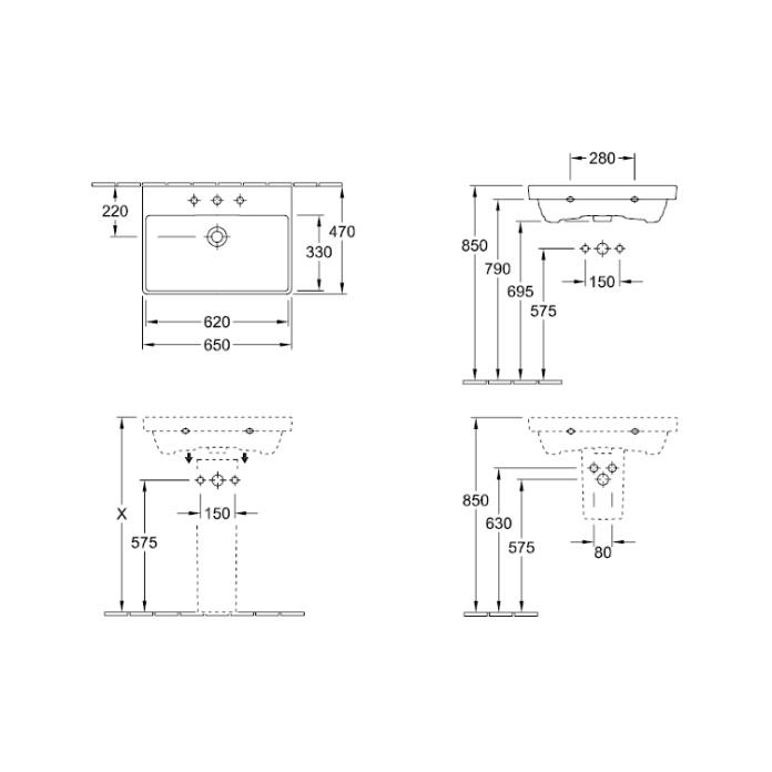 Villeroy & Boch Avento 650mm Basin & Semi Pedestal | Sanctuary Bathrooms
